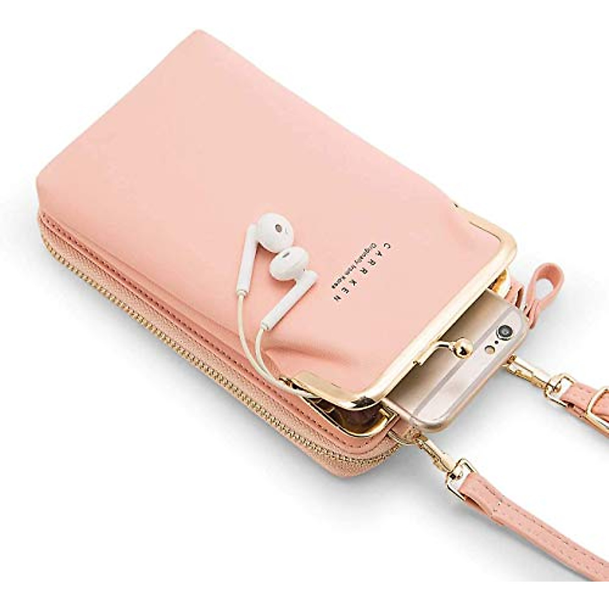 Womens Crossbody Bag Cellphone Shoulder Purse Wallet Clutch Handbag Travel Leather Phone Case Pocket Holster Messenger Pouch for iPhone 11 pro 8 Plus Xs Max X Xr 7/6 Plus Samsung S10+ (Hot Pink)
