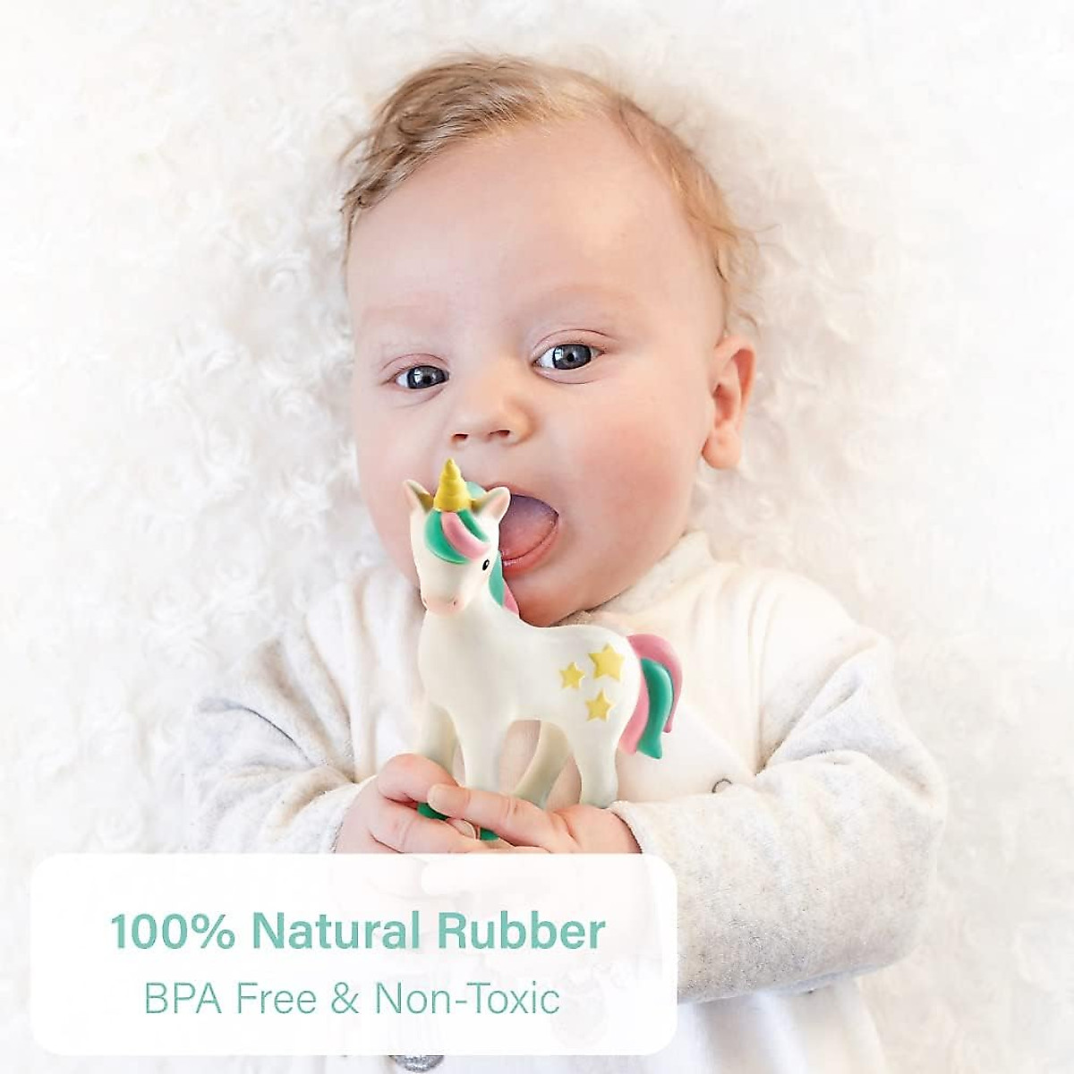 Lil' Llama Baby Teething Toys, Unicorn Teether for Toddler & Baby Boys and Girls, 100% Natural Rubber Squeaker, BPA-Free, Soothe Sore Itchy Gums & Teething Pain (Unicorn)