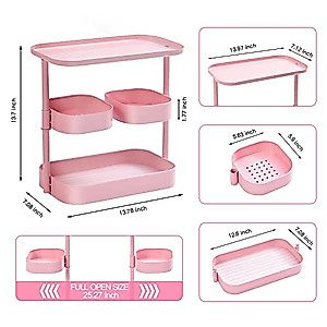 KINGRACK 3 Tier Bathroom Counter Organizer Rotatable, Metal Makeup Cosmetic Storage Holder, Standing Storage Rack, Vanity Trays Countertop Organizer for Perfume Skincare Supplies and Decor, Pink