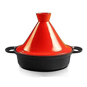 BAMFY Moroccan Tagine Pot Cast Iron Enameled with Handle and Lid Tajine Pot Traditional Ceramic Stew Casserole Slow Cooker Induction Safe (Color : Red)
