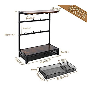 TQVAI Coffee Pods Drawer with Mug Hooks, 50 Capacity Coffee Pod Holder, Coffee Station Organizer for K Cups, Tea Bags, Espresso Capsule Coffee Creamer, Black/Archaize