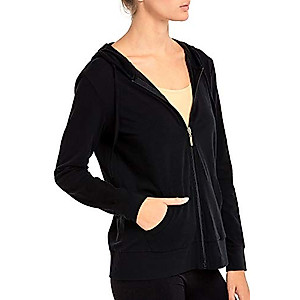 Sofra Teejoy Women's Thin Cotton Zip Up Hoodie Jacket Black Large
