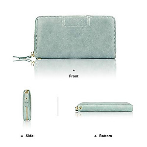 FT FUNTOR Wristlet Wallet for Women, Ladies Zip around Wallet PU Vegan Leather Clutch Bifold Long Purse Phone Card Holder Organizer Green