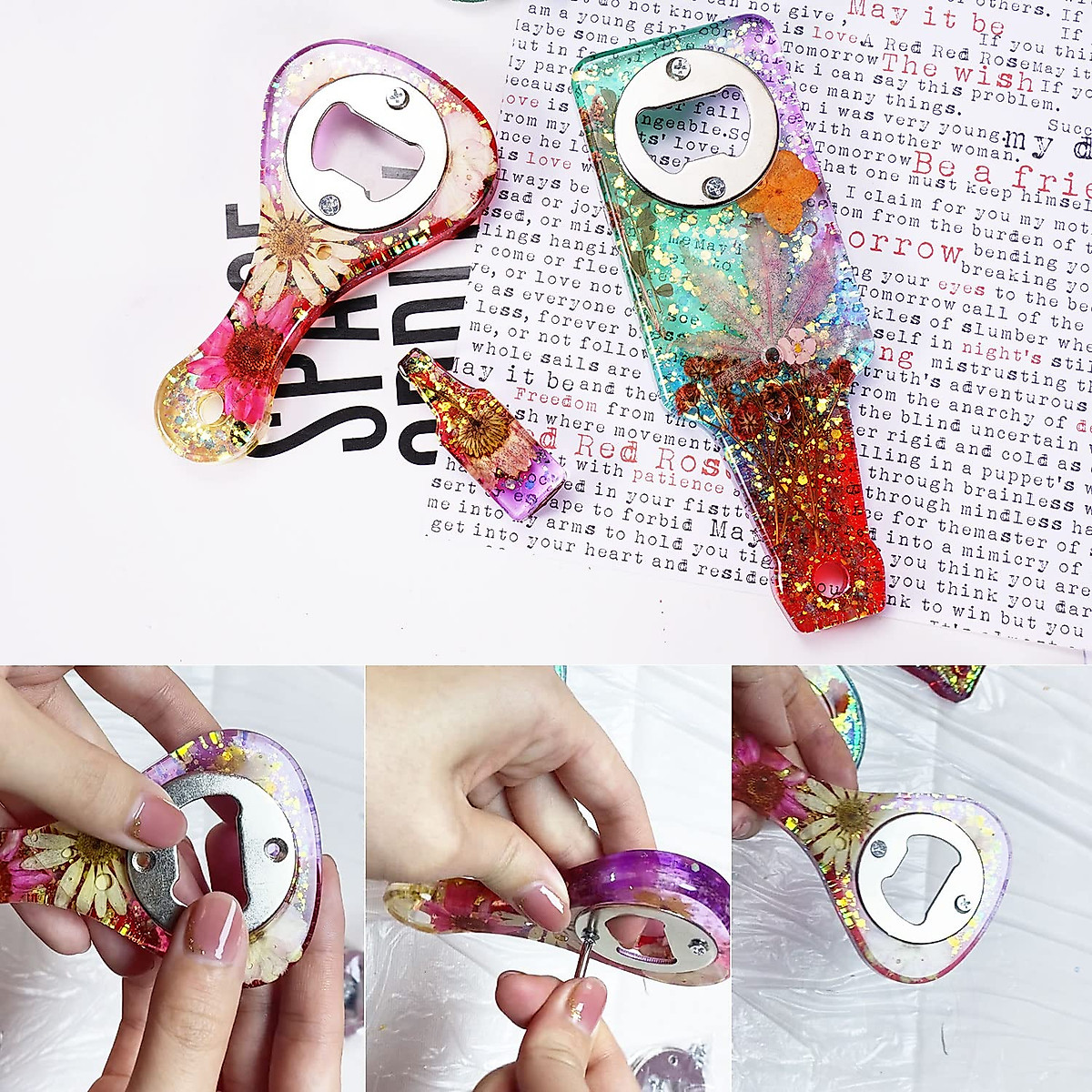 LUXWIN Bottle Opener Resin Molds Kit, Beer Opener Resin Keychain Molds with Stainless Steel Resin Accessories, Silicone Molds for DIY Keychain, Beer Spanner Bottle Opener