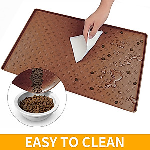 Ptlom Pet Placemat for Dog and Cat, Waterproof Silicone Pet Feeding Bowl Mats for Food and Water, Small Medium Large Dogs Mat Prevent Residues from Spilling to Floor, Brown, 18" 12"