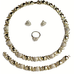 Hugs And Kisses Necklace Set - Necklace Set - Gold Plated Necklace Set - Gold Plated Earrings Ring Bracelet Necklace