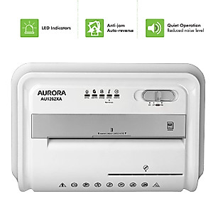 Aurora AU1262XA Anti-Jam 12-Sheet Crosscut Paper and CD/Credit Card Shredder, White/Gray