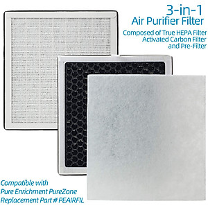 XIMOON 3-in-1 True HEPA Filter Replacement for PureZone Air Purifier Pure Enrichment Pure Zone Part # PEAIRFIL, 2 Pack