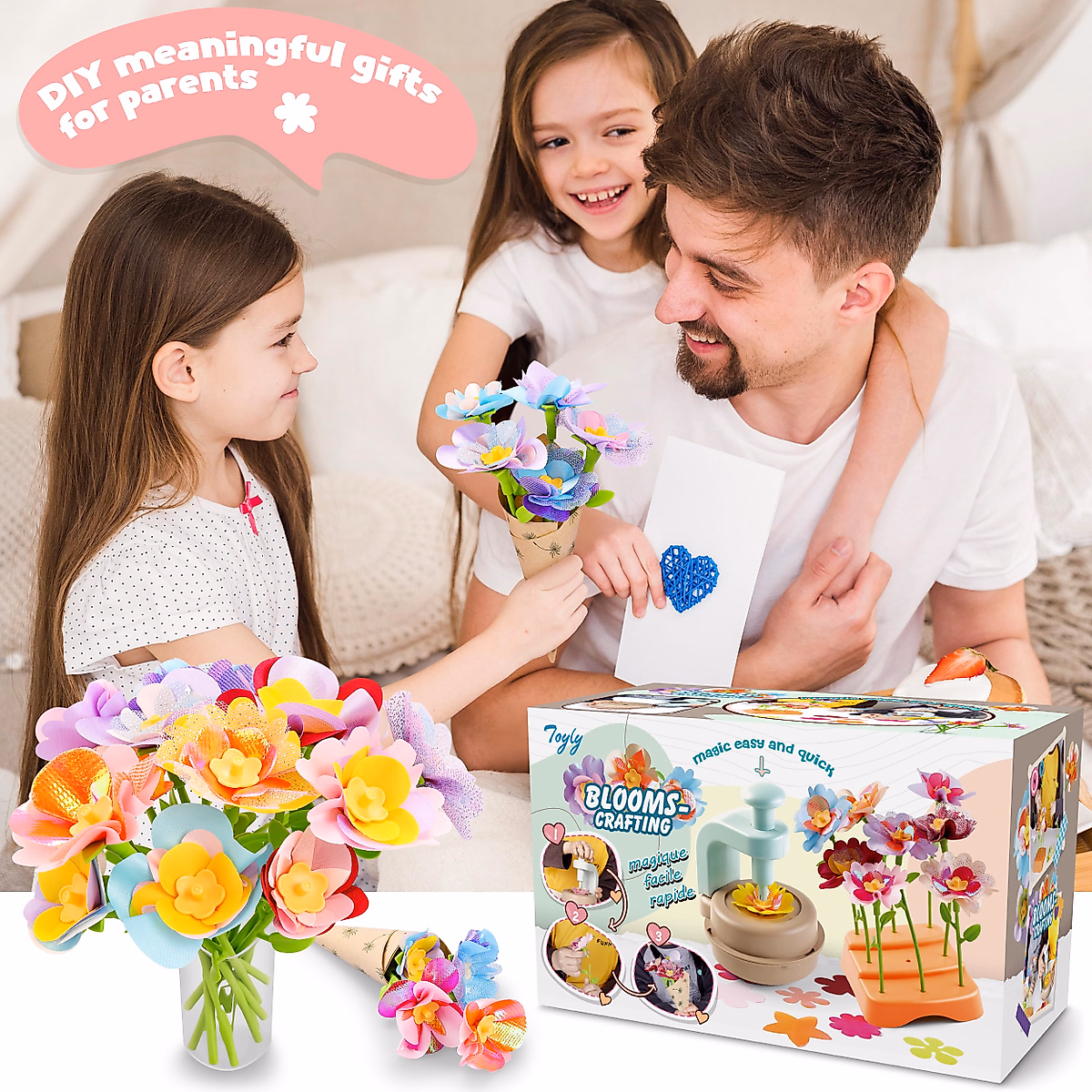 Fabric Flower Bouquets Toys, DIY Craft Kits Toys for Kids - Flower Market Toy, Build Your Flower Bouquet, Arts & Crafts for 4 5 6 7 8 Year Toddler Girl, Educational Activity Preschool B-Day Gifts