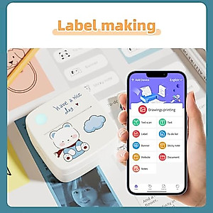 Label Printer,Mini Pocket Printer Portable Thermal Instant Photo Printing Label Maker Machine BT Wireless Connect Compatible with Android or iOS APP Support Receipt Label Memo Sticker Notes
