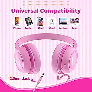 Kids Headphones, Ear Headphones for Kids, Wired Headphones with Safe Volume Limiter 85dB, Adjustable Kids Headphones with Cord 3.5mm Jack Wired for Children/Teens/Boys/Girls/Smartphones/School