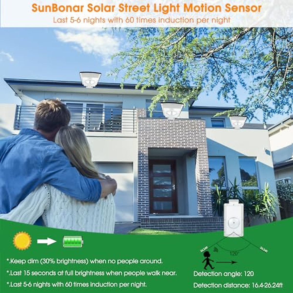 SunBonar Solar Street Lights Outdoor Motion Sensor, Dimmable & Cool White(6000K) & Warm White(3000K) & Timer, Dusk to Dawn Aluminum Solar Flood Light with Remote for Driveway Path Garden Parking Lot