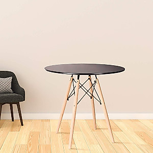 CangLong Modern Round Office Side Table in Black with Beech Wood Legs for Kitchen Living Bedroom
