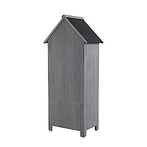Outdoor Wooden Storage Cabinet and Tool Shed, 30.3" L x 21.3" W x 70.5" H, Gray