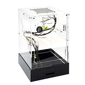 Hedgine Reptile Acrylic Terrarium, Mini Habitat Tank Chameleon Accessories Feeding Box with Magnetic Locking for Chameleons, Geckos, Gecko, Lizard, Bearded Dragon