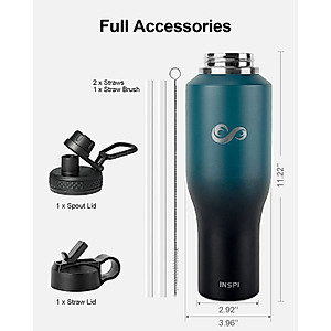 INSPI 40oz Insulated Water Bottle Fits in Car Cup Holders, Stainless Steel Water Bottle Tumbler with Straw Spout Lid & Stickers, Double Wall Travel Flask Keep Cold for 24 Hrs, Hot for 12 Hrs, Indigo