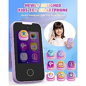 Kids Toy Smartphone, Gifts and Toys for Boys Ages 3-8 Years Old, Fake Play Toy Phone with Music Player Dual Camera Puzzle Games 8GB SD Card Touchscreen, Birthday, Kids Trip Activities