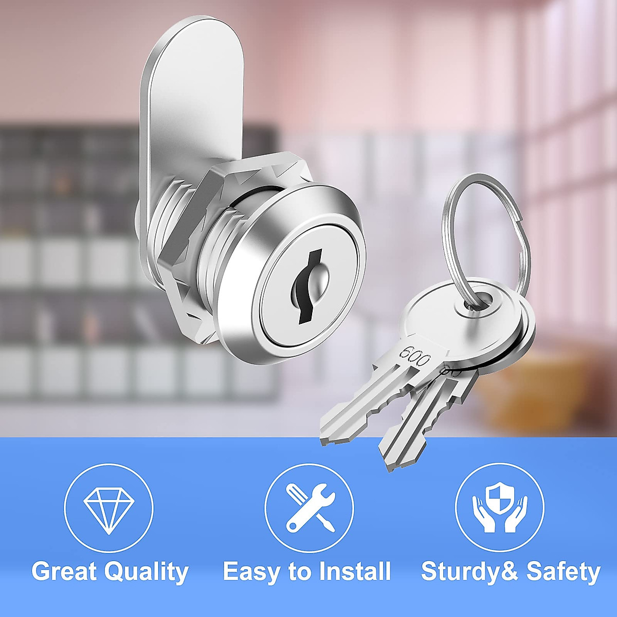 BOZXYE 1 Pack Cabinet Locks with Keys, 5/8" Cabinet Lock Tubular Cam Lock Keyed Alike, Rv Locks for Storage Door Secure Files Drawers Toolbox, Zinc Alloy