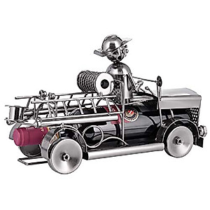 BRUBAKER Wine Bottle Holder 'Fire Engine' - Table Top Metal Sculpture - with Greeting Card