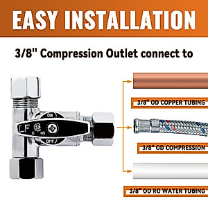 SUNGATOR Tee Stop Valve, 3/8" Angle Stop Valve with Tape for Faucet, Glass Rinser, Dishwasher, Reverse Osmosis, Washing Machine