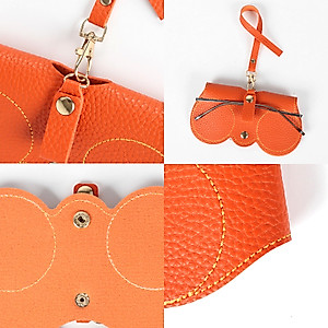 Chfory Soft Leather Sunglasses Bag, Portable Leather Glasses Case Holder Sunglasses Pouch, glasses Organizer Bag with Strap (Black+Orange+Brown+Gray+Coffee)