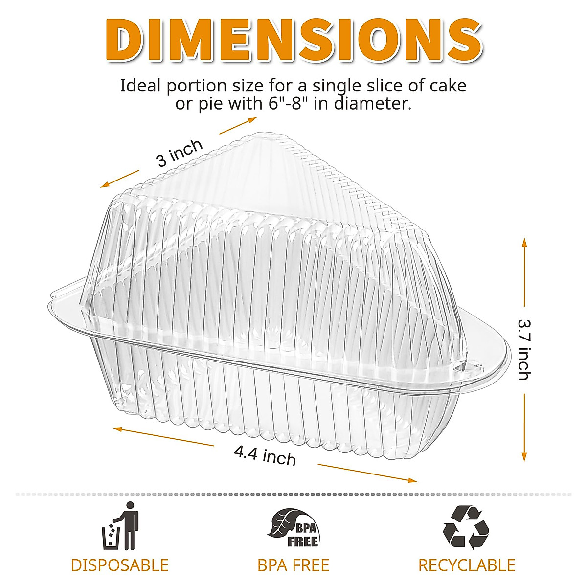 Zezzxu 100 Pack Cake Slice Containers with Hinged Lids, Clear Plastic Cheesecake Carriers Disposable Triangle Slice Boxes for 6”-8” Diameter Cake or Pie Slices, Sandwiches, Desserts