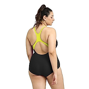 Arena Performance Women's Graphic Swim Pro Back Plus Size One Piece Swimsuit Chlorine Resistant MaxLife Bathing Suit, Black/Soft Green, 16W-18W