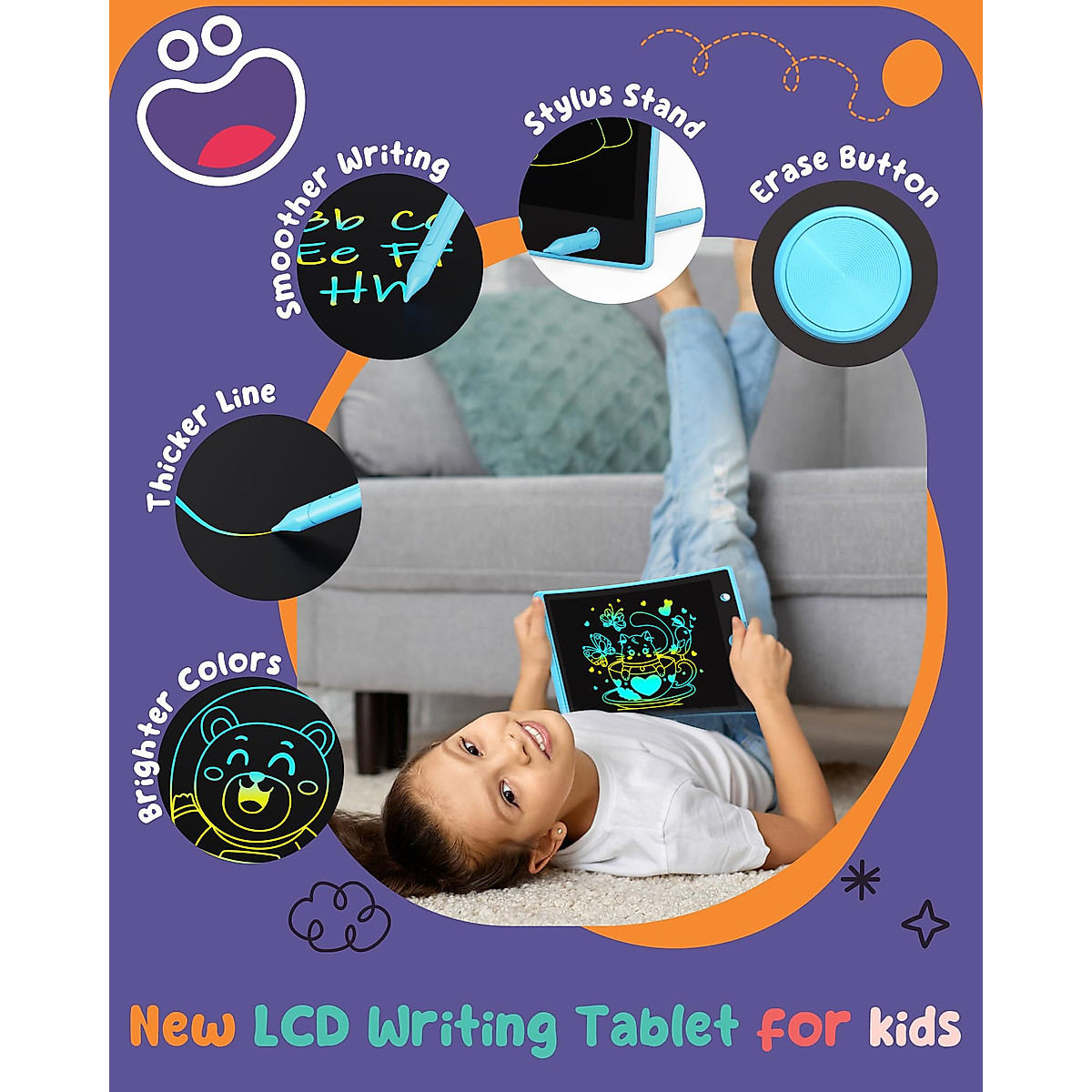 Orsen Colorful 8.5 Inch LCD Writing Tablet for Kids, Electronic Sketch Drawing Pad Doodle Board, Toddler Learning Educational Toys Gifts for Girls&boys 3 4 5 6 7