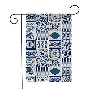 Double-sided garden flag Blue Talavera Mexican Tile Outdoor Flag Garden Flag Yard Outdoor Decoration （12×18in）.