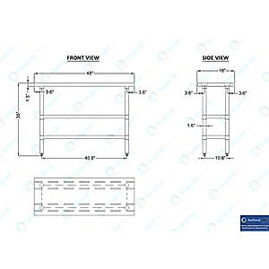 48" Long X 18" Deep Stainless Steel Work Table with 2 Shelves | Metal Food Prep Station | Commercial & Residential NSF Utility Table