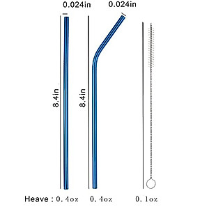 Stainless steel color straws, food grade metal straws, color straws, cold and hot drinking food grade straws, 1 portable bag, 3 direct straws, 3 curved straws and 3 cleaning brushes (colour)