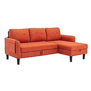 Eafurn Reversible Sectional Sofa & Couches with Storage Chaise, Velvet Upholstered Pull Out Sofa Bed, L-Shape Corner Sofacama Cama Couch for Living Room, Office and Small Apartment