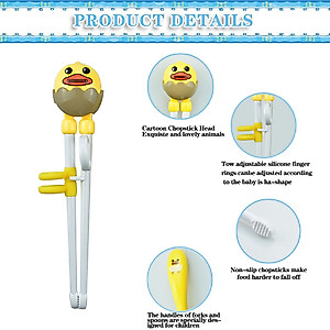 Quimoy 2 Pairs Kids Chopsticks, Training Chopsticks for Kids, Cute Animal Cartoon Design Chopsticks for Learning and Training -Yellow Tiger & Blue Elephant