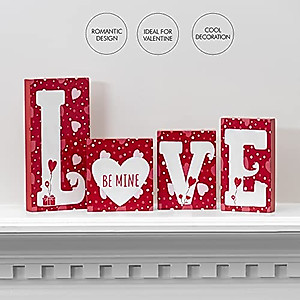 Ornativity Red Wooden Love Blocks - Valentine's Day Romantic Heart Wood Letters Block Decoration Sign with Hearts for Mantel Shelf over Fireplace, Table Top, Home and Office