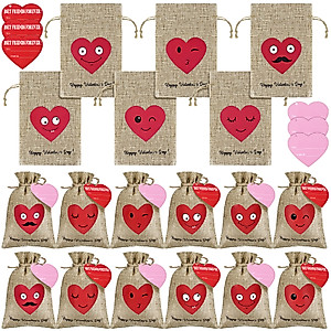 Riakrum 24 Sets valentines day Burlap Favor Bags Valentine's Day Heart Burlap Gift Bag bakery bags Treat Bags Goodie Bags Candy Bags for Valentine's Day small shop Wedding Bridal Shower Party Favor