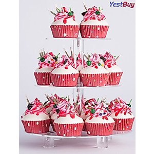 YestBuy 3 Tier Round Cupcake Stand with Base, Acrylic Cake Stand, Cupcake Tower Stand, Premium Cupcake Holder for 28 Cupcakes, Display for Pastry Wedding Birthday Party (4" Between 2 Layers)
