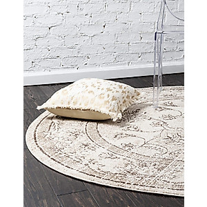 Unique Loom La Jolla Collection Botanical, Contemporary, Traditional, Rustic, Border Area Rug, 12' 2" Round, Ivory/Beige