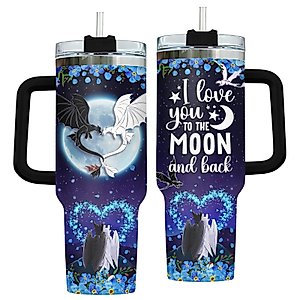 GEPOSTORE Valentines Gifts for Him Her, Dragon Couple 40oz Tumbler with Handle, Movie Characters Cup, Gifts for Cartoon Fan