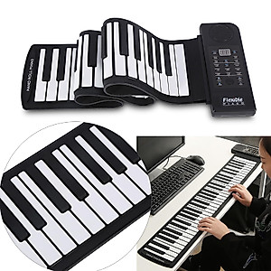 Portable 61-Keys Roll up Piano, Soft Silicone Flexible Electronic Digital Music Keyboard Piano Fit for Piano Beginner Support Recording, Playback, Programming