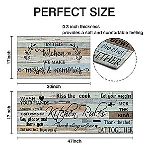 Znutrce Farmhouse Kitchen Mats for Floor Set of 2, Mats for Kitchen Floor, Comfort Standing Kitchen Rugs and Mat, Non-Slip Washable Rug, 17'' X 47'' + 17'' X 30''