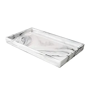 Bathroom Tray,Goporcelain Marble Tray for Bathroom Counter Decor Ceramic Perfume Organizer Vanity Tray for Dresser Jewelry Dish Key Plate Rectangle Marble Sink Trays Countertop Organizer White,Medium