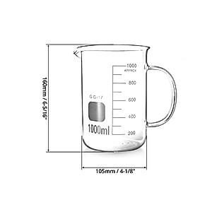 QWORK Beaker with Handle, 1000ml/33.81oz, Measuring Cup, Borosilicate Glass, Beaker Mug with Pouring Spout, 2 Pack