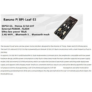 Banana Pi BPI-Leaf-S3 ESP32-S3 Development Board 2.4GHz Dual-Mode Single Board Computer with 10uA Power Consumption for IoT Connectivity Support ESP-IDF and Micropython (3PCS)