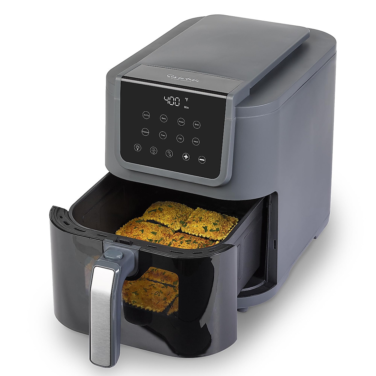 SUR LA TABLE KITCHEN ESSENTIALS 4-in-1 Compact 5-Quart Basket Air Fryer with Window for Easy Viewing, Digital Touchscreen Display with 8-Presets, Air Fry, Bake, Roast, Broil in Minutes, 1500w