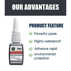 20g Rubber Glue, Rubber Adhesive, for bonding Between Rubber and Rubber, Rubber and Other Material. Instant Super Glue for Rubber, Tire, DIY Crafts, Rubber Edge, Rubber Tube, Rubber Product,etc.