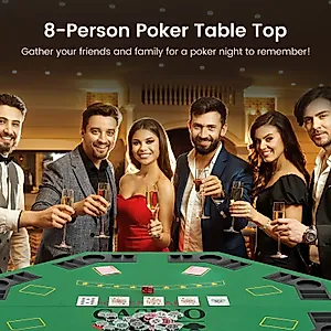 Giantex 48" Poker Table Top, 8 Player Foldable Texas Holdem Poker Mat Layout w/Carrying Bag, Cup Holders, Chip Trays, Portable Anti-Slip Blackjack Octagonal Poker Table Topper for Card Casino Game