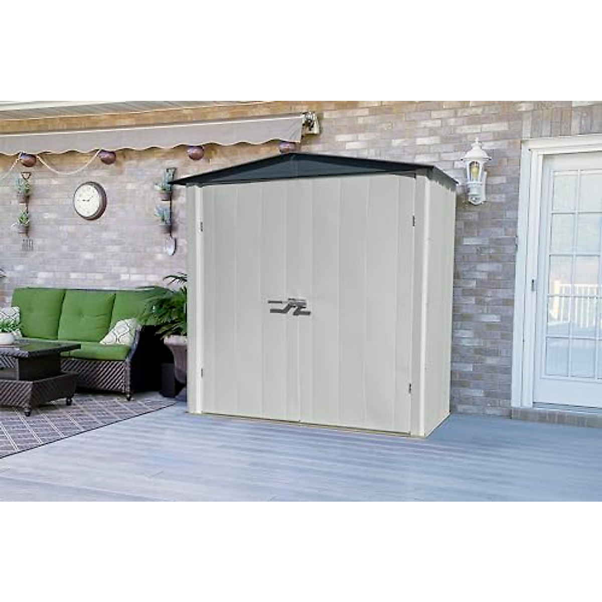 Arrow Shed Designed 6' x 3' x 6' Compact Outdoor Metal Backyard, Patio, and Garden Shed Kit, Flute Gray and Anthracite