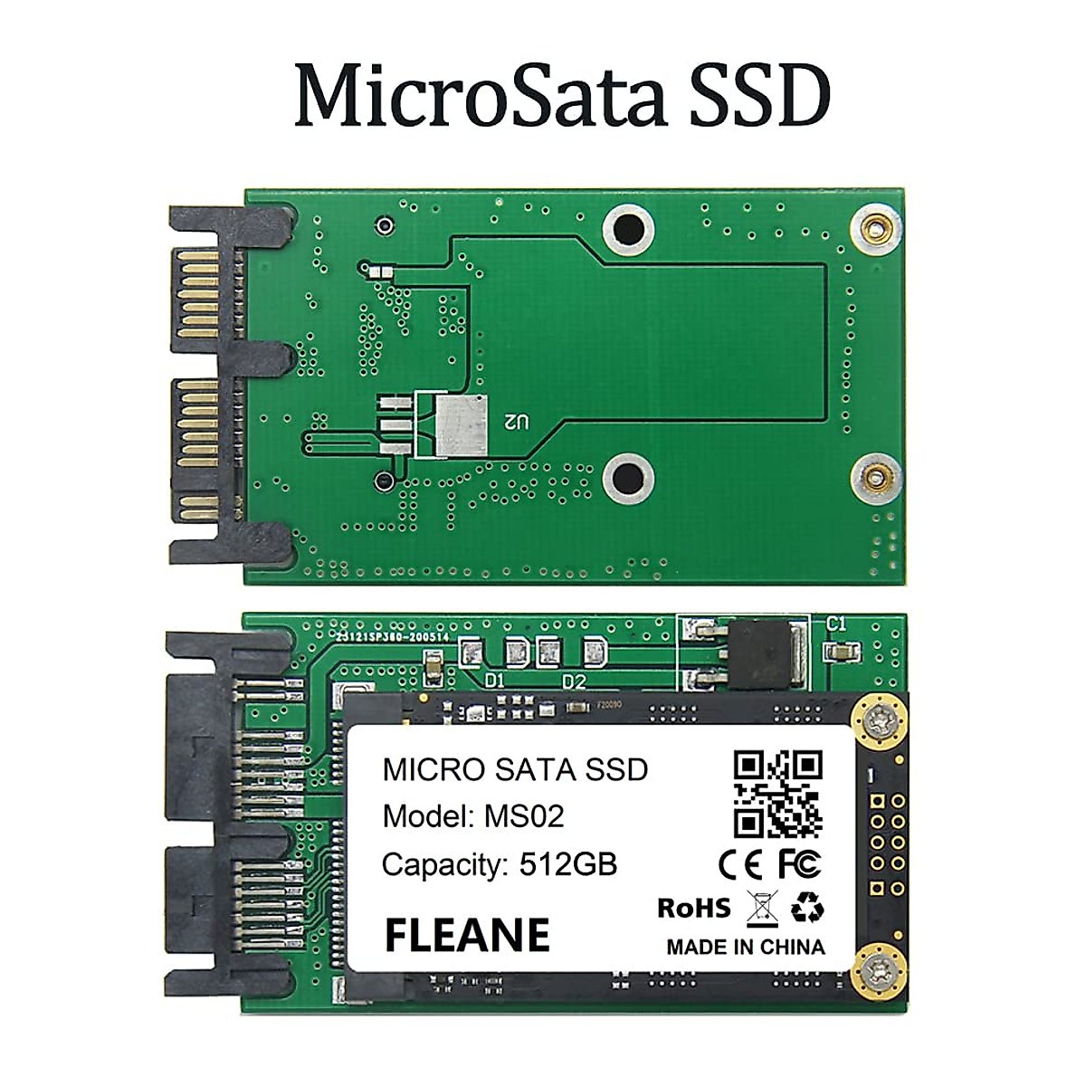 FLEANE 512GB MS02 MicroSata uSATA 1.8inch SSD Compatible with DELL XT1 XT2 IBM X300 X301 T400S T410S Replace MK1229GSG MK1629GSG MK2529GSG 1.8" HDD (512GB)