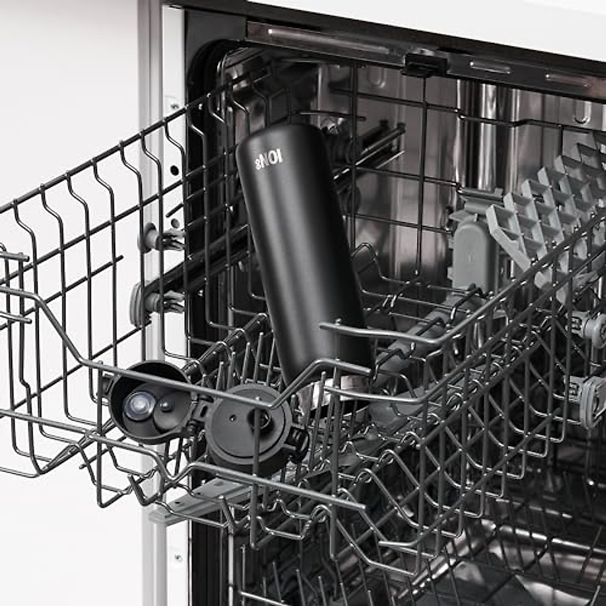 ION8 Steel Water Bottle, 600 ml/20 oz, Leak Proof, Easy to Open, Secure Lock, Dishwasher Safe, Hygienic Flip Cover, Fits Cup Holders, Carry Handle, Durable, Scratch Resistant, Carbon Neutral, Black