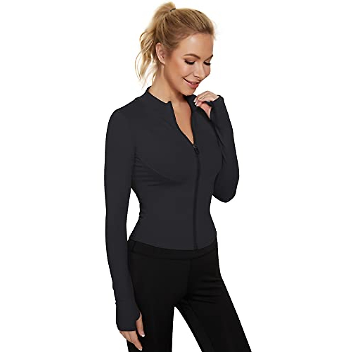 LUYAA Women's Black Workout Jacket Zip Up Athletic Activewear Cropped Jackets S